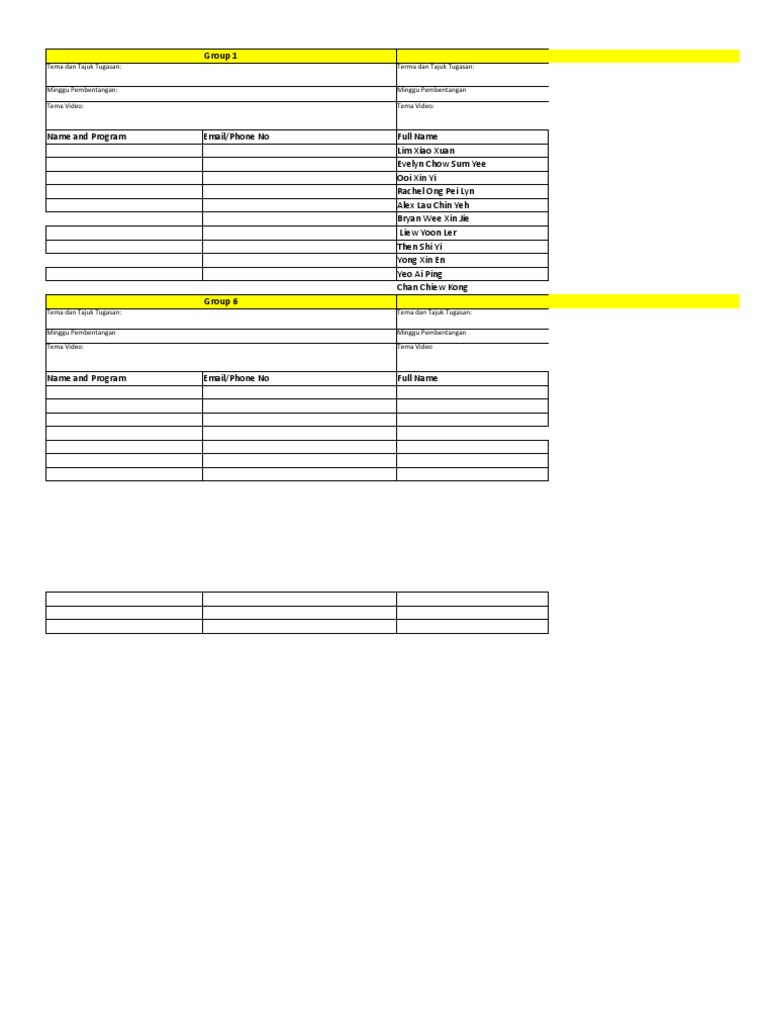 Tugasan and Pembentangan Groups (Template) | PDF