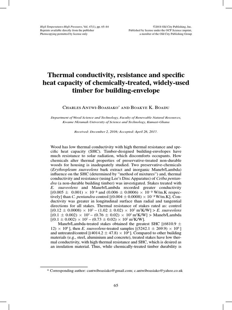 Thermal Conductivity, Resistance and Specific Heat Capacity of ...
