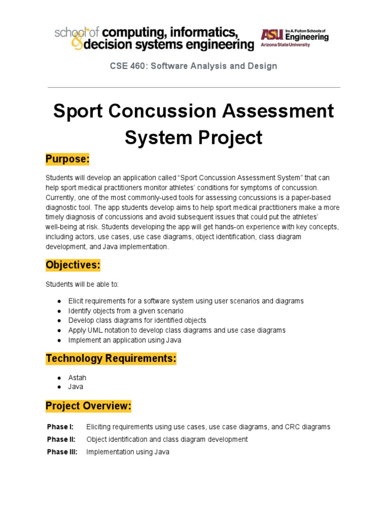 CSE 598 U2 Sport Concussion Assessment System Project Overview Document | PDF | Use Case ...