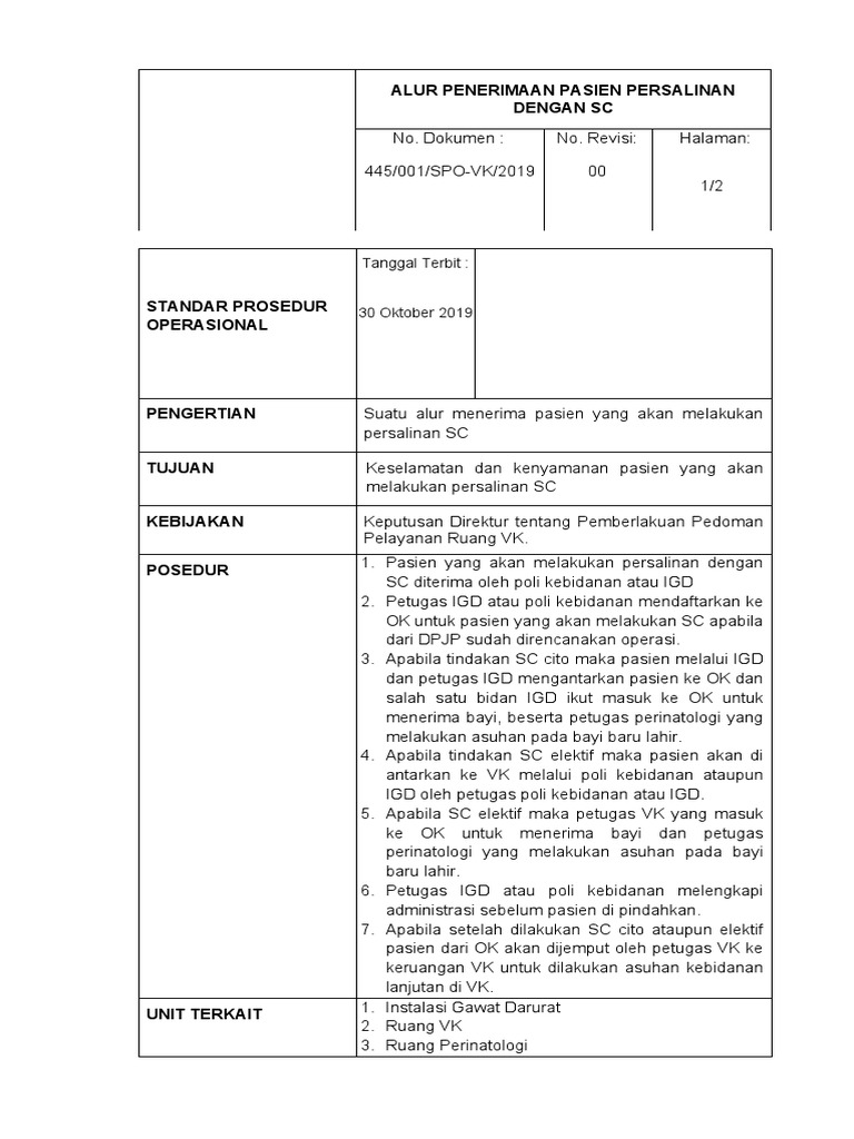 VK Alur Penerimaan Pasien Persalinan Dengan SC | PDF