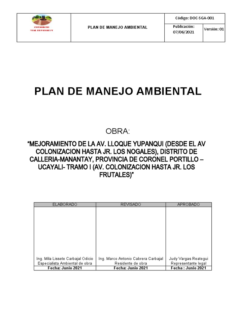 Doc-Sga-001 Plan de Manejo Ambiental | Descargar gratis PDF | Hormigón | Residuos