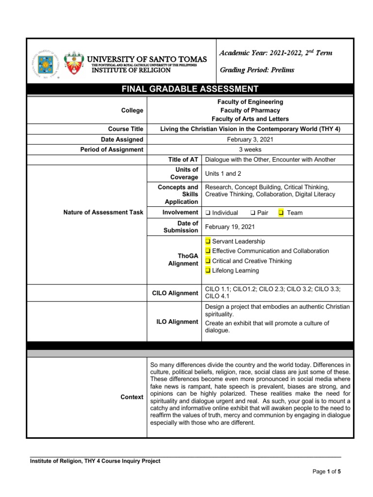 Thy 4 Course Inquiry Project Prelims Period1 1 | Download Free PDF ...
