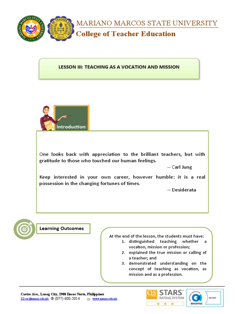 UNIT-III-LESSON-III-Teaching As A Vocation and Mission | PDF | Teachers ...