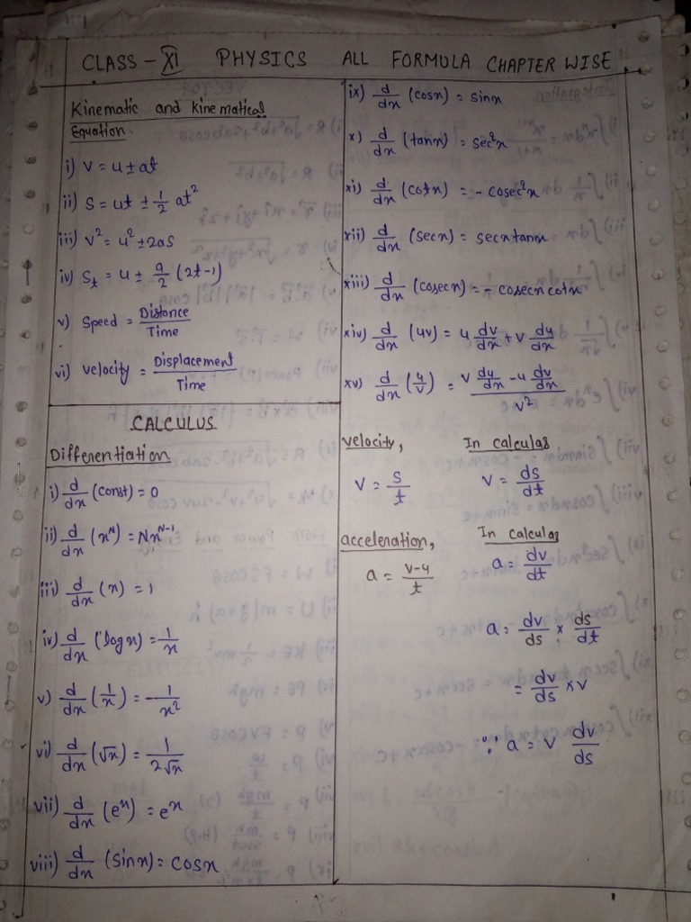 Class 11 Physics Formula | PDF