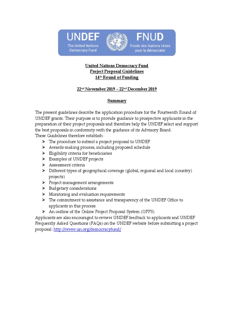 UNDEF Project Proposal Guidelines | Download Free PDF | United Nations ...