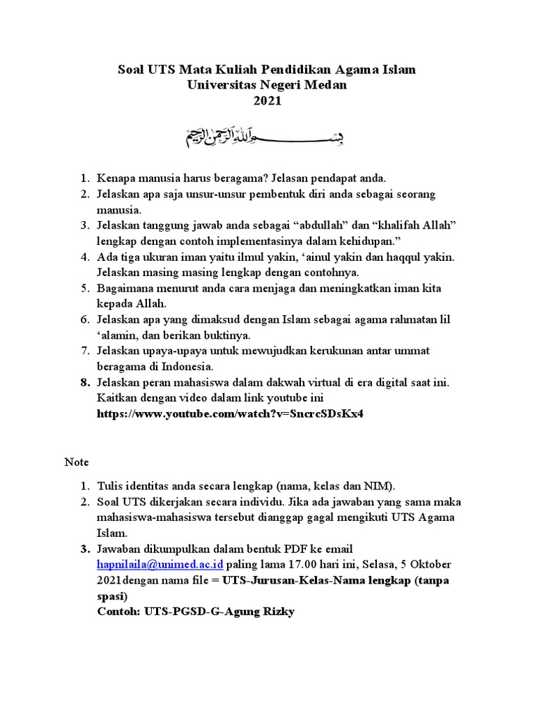 Soal UTS Agama Islam | PDF | Sains & Matematika | Agama & Spiritualitas