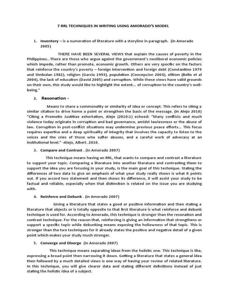 Resonation - : 7 RRL Techniques in Writing Using Amorado'S Model | PDF ...
