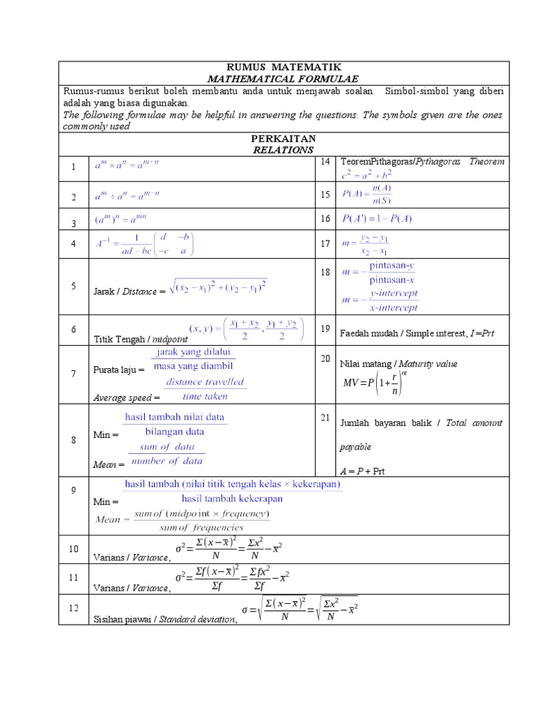 Rumus Matematik KSSM SPM 2021 | PDF | Area | Volume