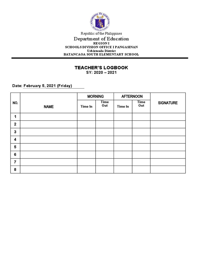 Department of Education: Teacher'S Logbook | PDF