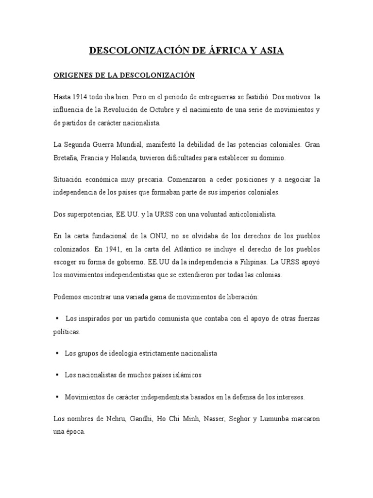 Descolonización de África y Asia | PDF | Indochina Francesa | Descolonización