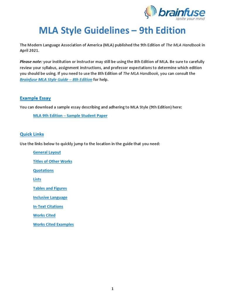 MLA Style Guidelines - 9th Edition: Example Essay | PDF | Citation ...