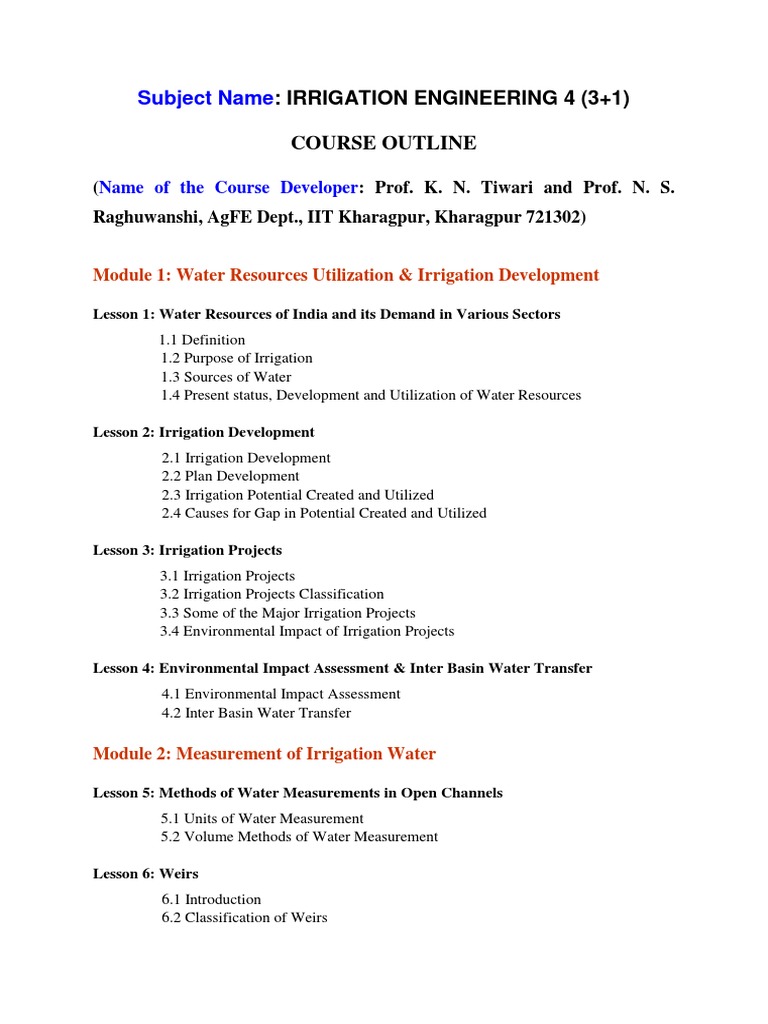 Irrigation Engineering Course Outline | PDF | Irrigation ...