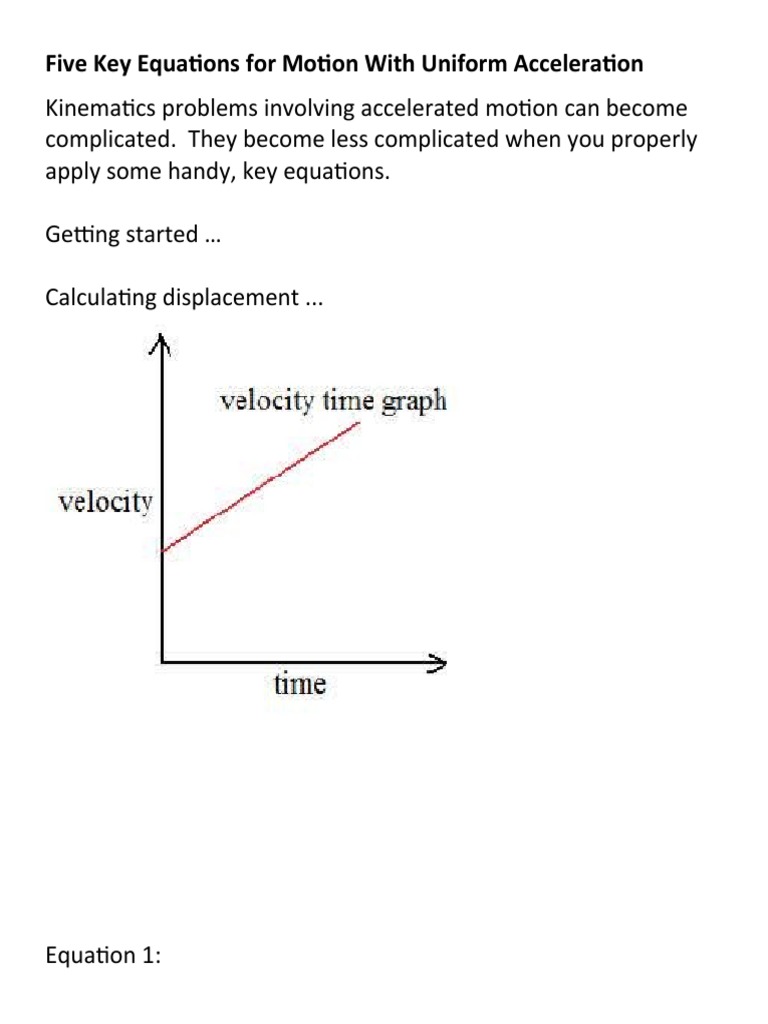 1-2 Five Key Equations For Motion With Uniform Acceleration | PDF ...