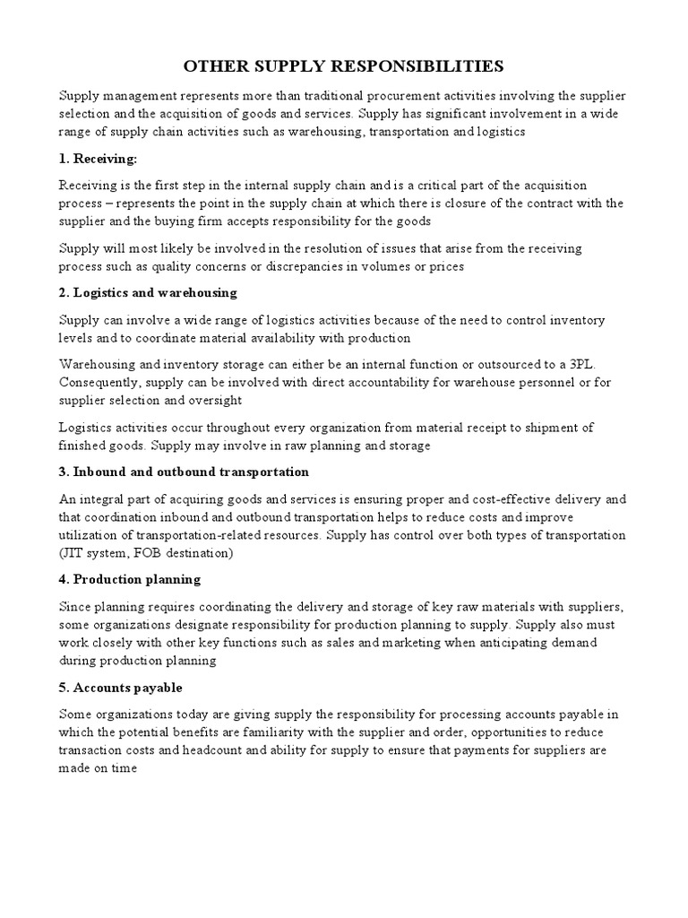 Other Supply Responsibilities | PDF | Warehouse | Logistics