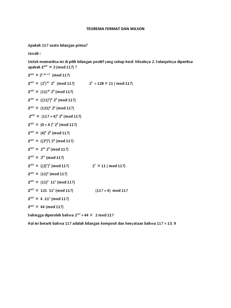 Teorema Fermat | PDF | Metode & Bahan Ajar