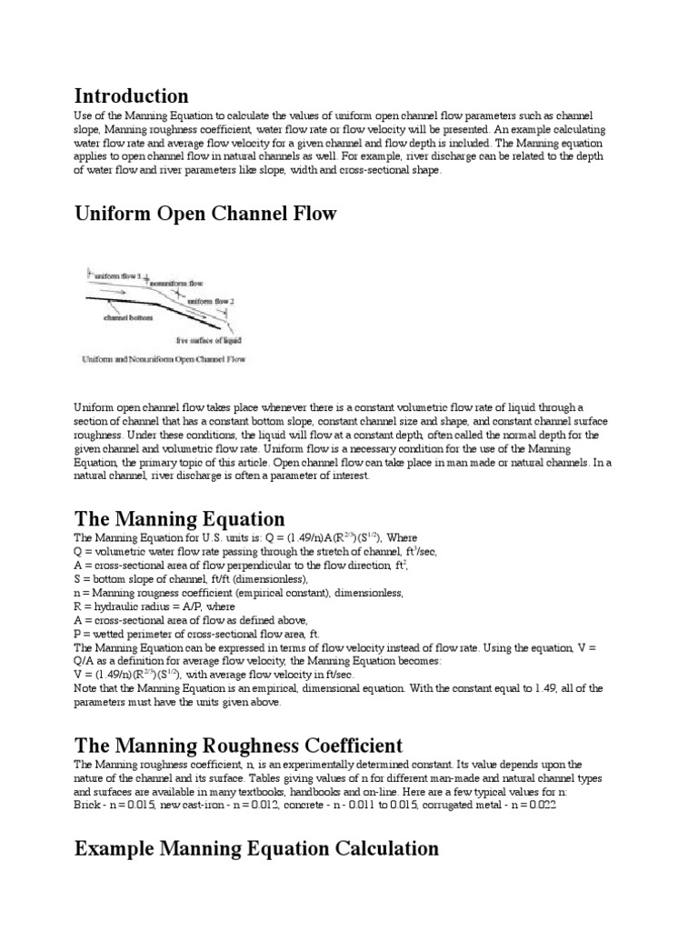 Manning Equation | Fluid Dynamics | Dynamics (Mechanics)