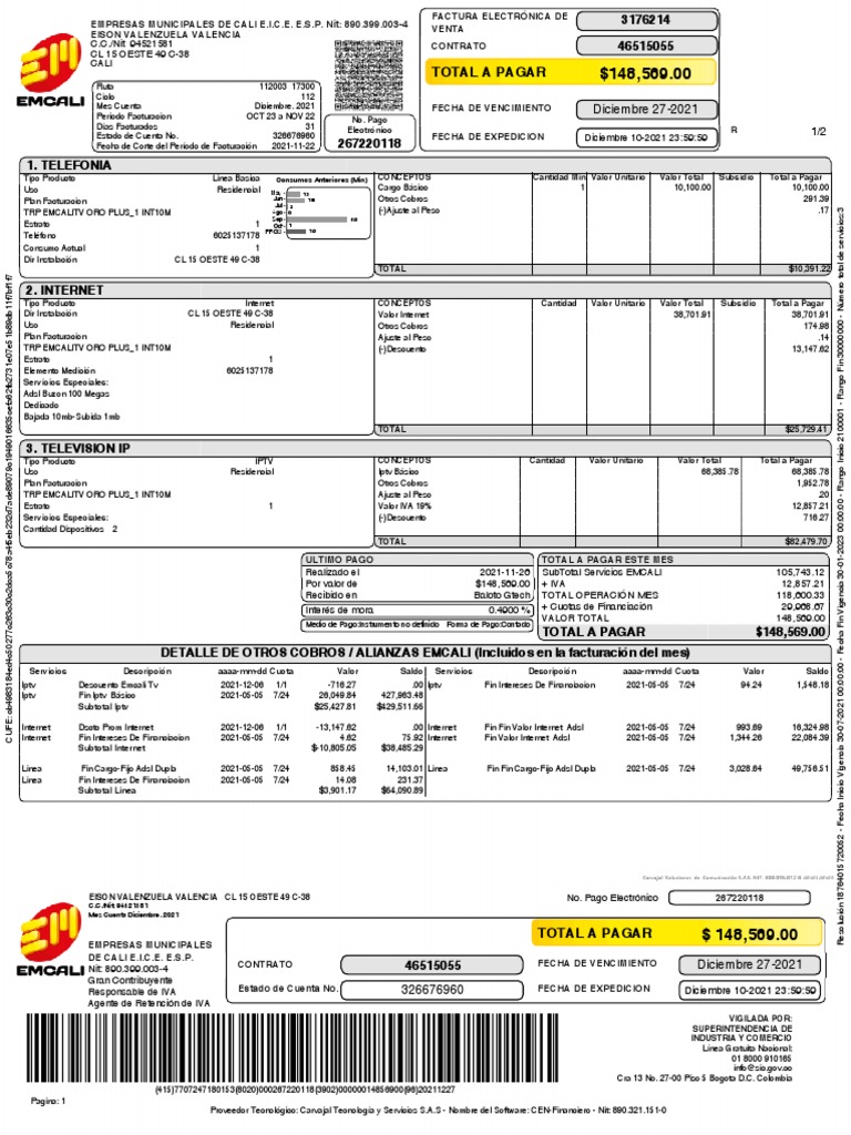 Factura EmCali | PDF | Informática | Industrias de servicio