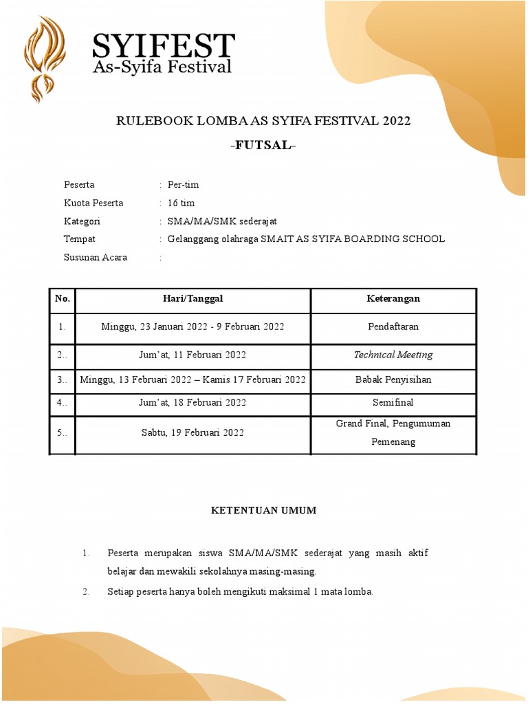 Aturan Futsal As Syifa Fest 2022 | PDF