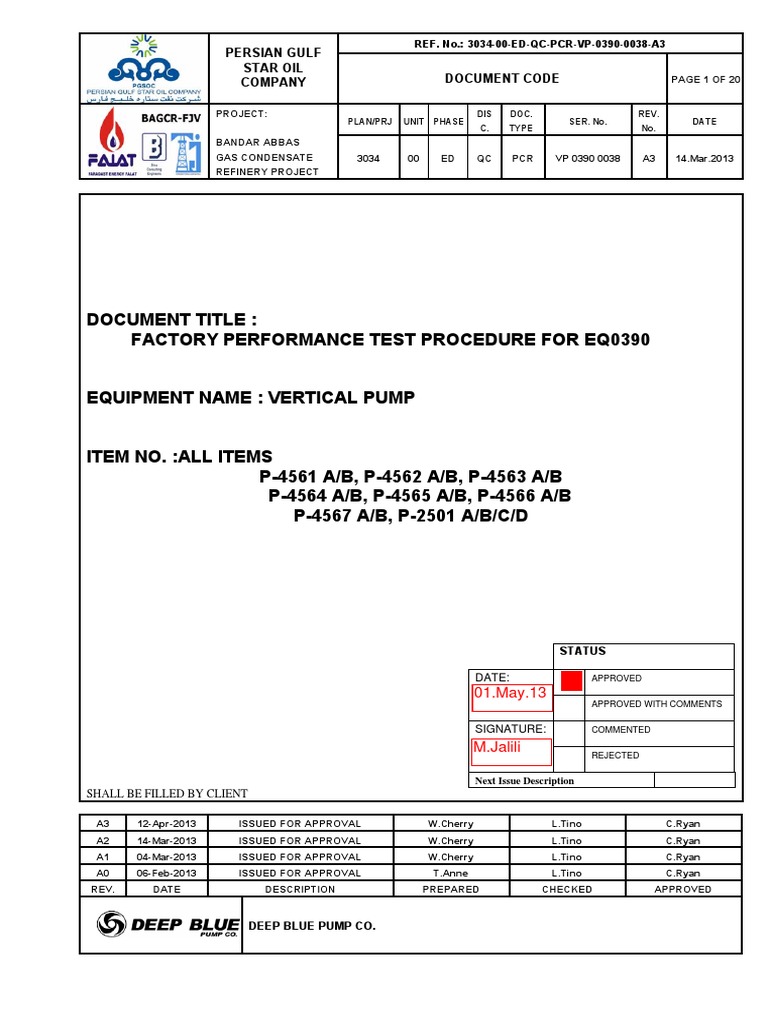 Pump Factory Performance Procedure Test | PDF | Pump | Amplitude