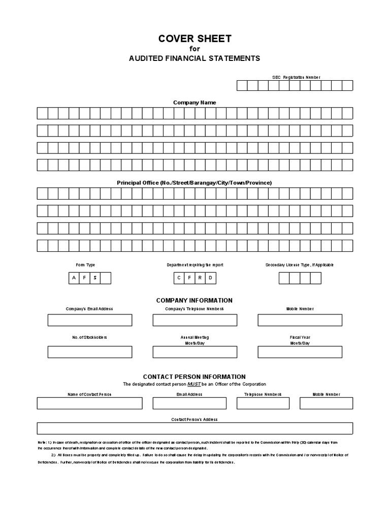 Cover Sheet: For Audited Financial Statements | PDF | Financial ...