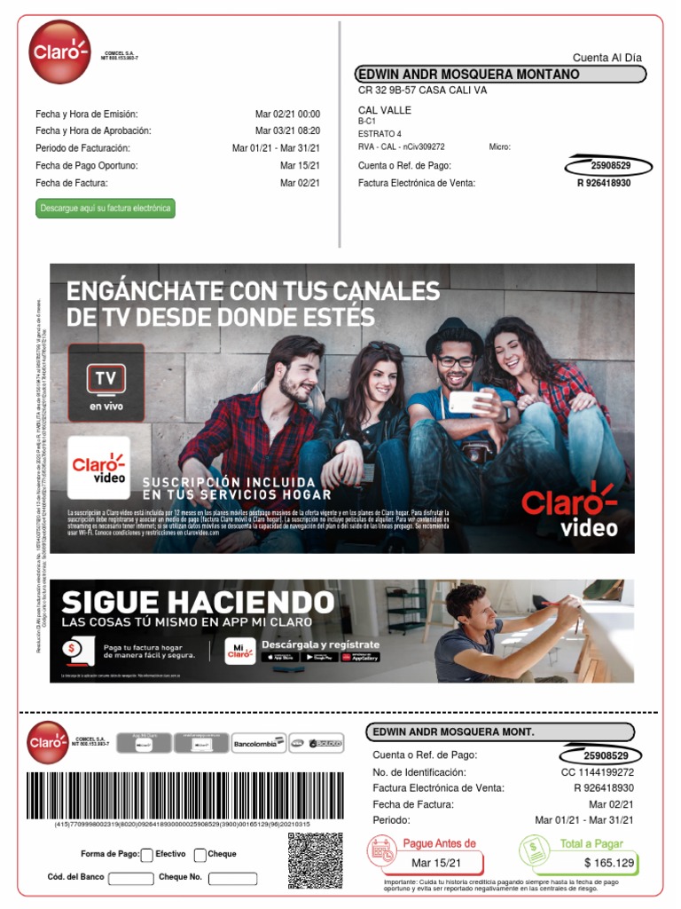 Claro Recibo | PDF | Factura | Industrias de servicio