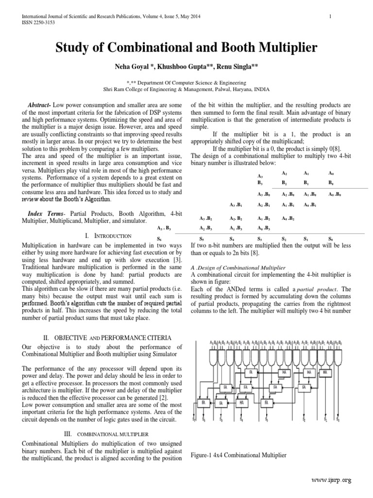 Study of Combinational and Booth Multiplier: Neha Goyal, Khushboo Gupta ...