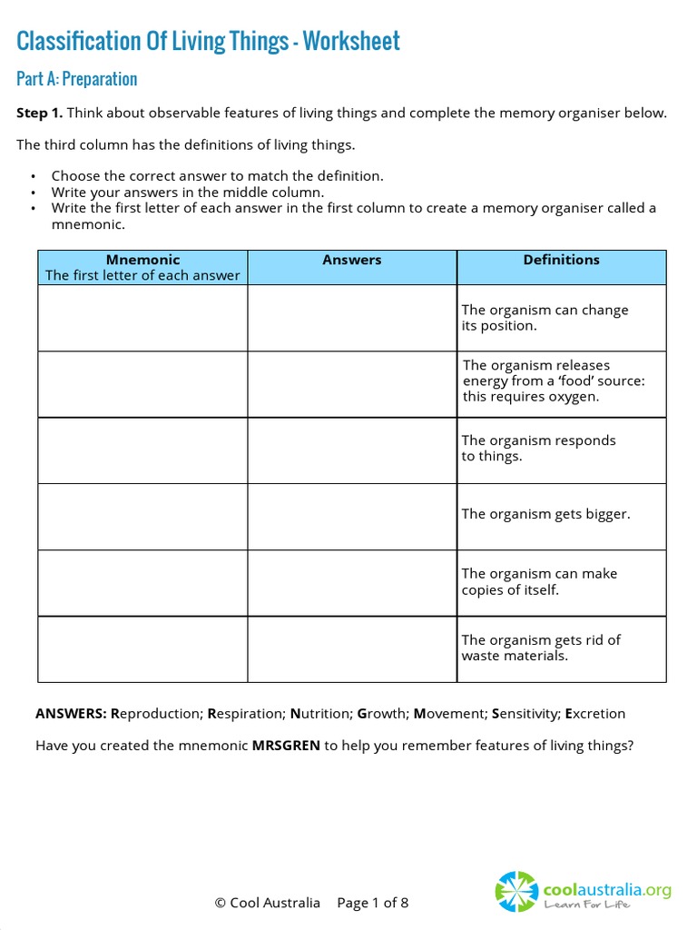 Classification of Living Things Worksheet-1 | PDF | Life | Organisms