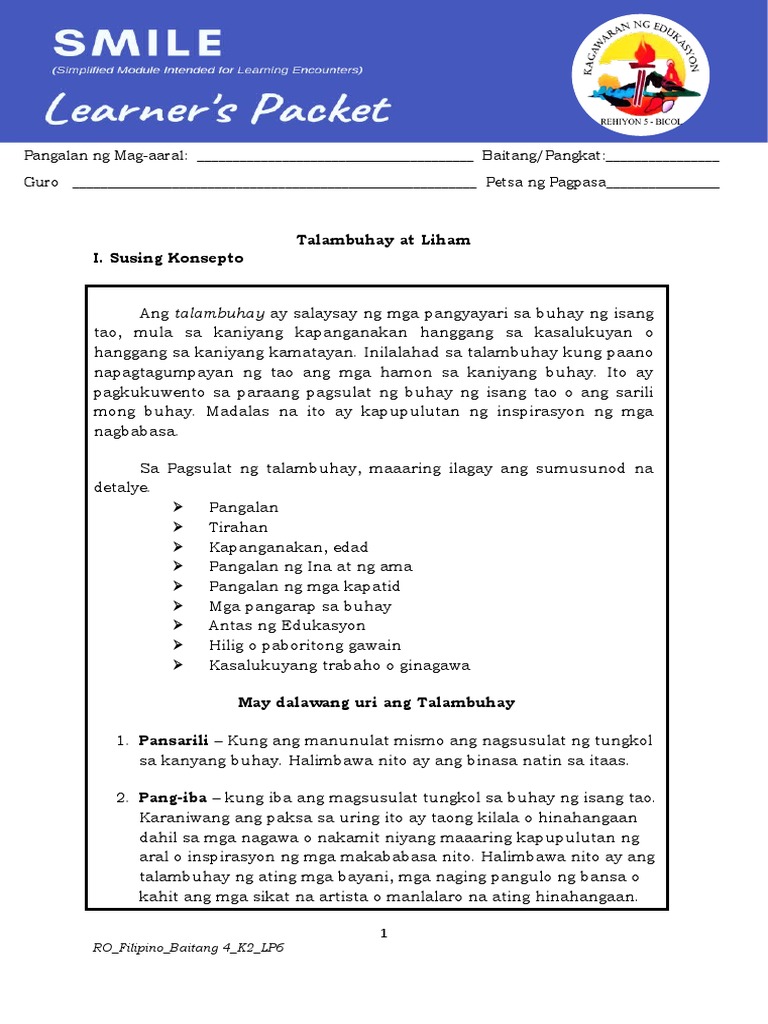 Talambuhay at Liham I. Susing Konsepto | PDF
