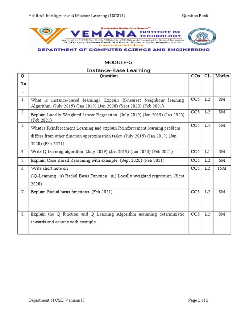 18CS71 AI - ML Question Bank Mod 5 1 | PDF | Computers