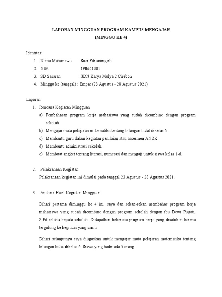 Laporan Minggu Ke 4 (Suci Fitrianingsih) | PDF