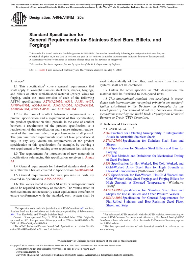 Astm A484 2020 | PDF | Rolling (Metalworking) | Steel