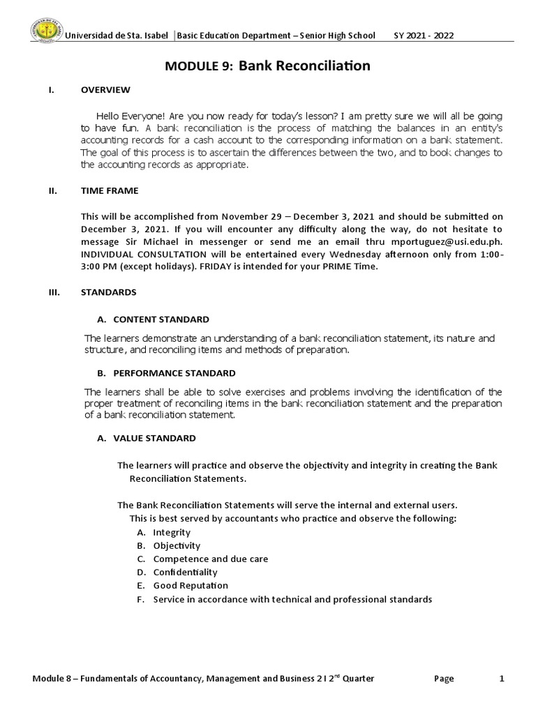 MODULE 09 FABM2 Bank Reconciliation | PDF | Cheque | Transaction Account
