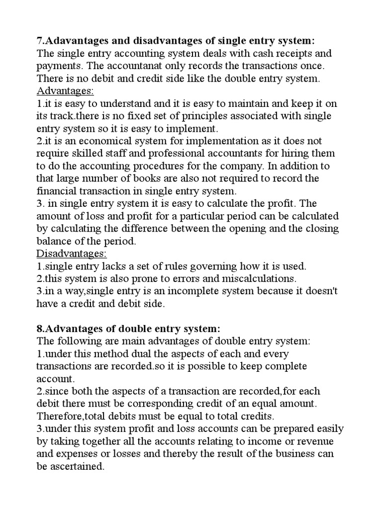 7.adavantages and Disadvantages of Single Entry System | PDF | Debits ...