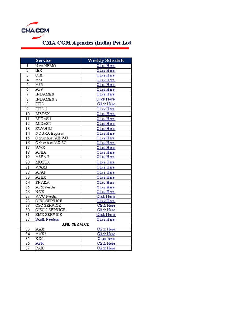 Cma CGM Schedules 20122021 | PDF | Shipping | Transport