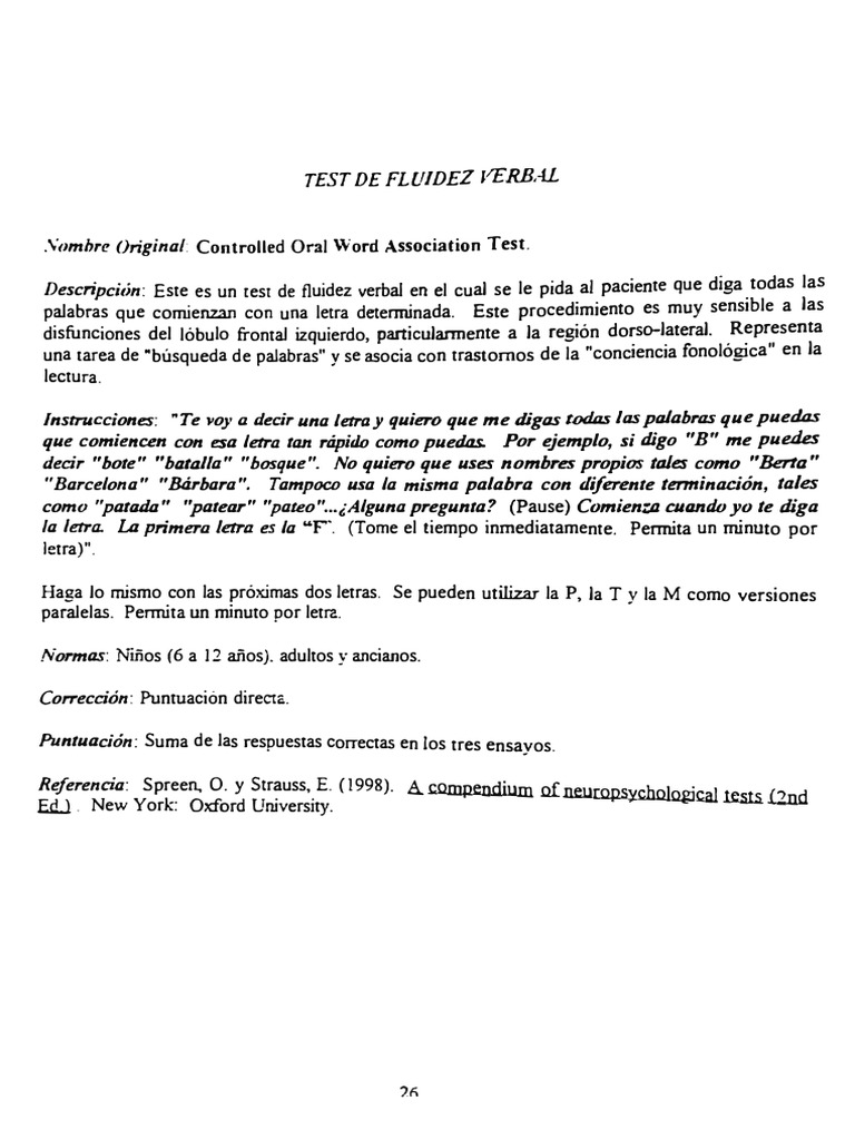 Test de Fluidez Verbal para Adultos | PDF | Cognición | Ciencia cognitiva