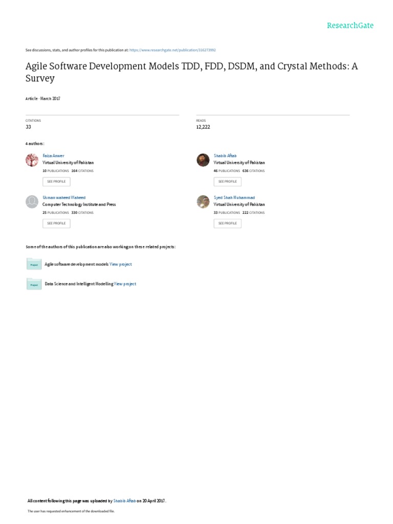 Agile Software Development Models TDD, FDD, DSDM, and Crystal Methods A ...