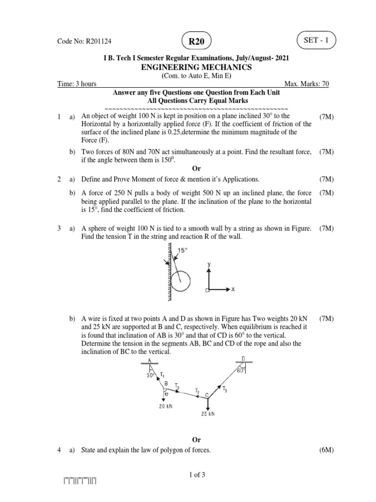 Engineering Mechanics July 2021 | PDF | Force | Applied And ...