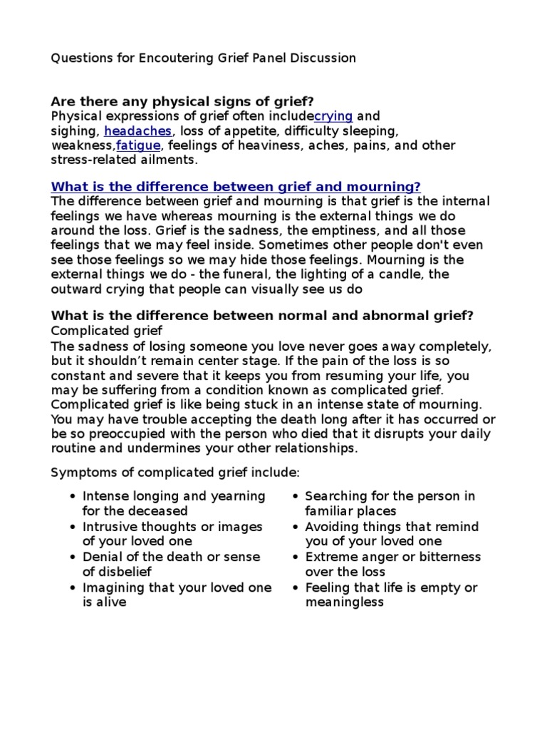 Grief Discussion Questions and Insights | PDF | Grief | Emotions