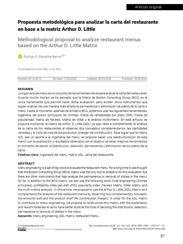Análisis de Menús con Matriz ADL | PDF | Evaluación del ciclo de vida ...