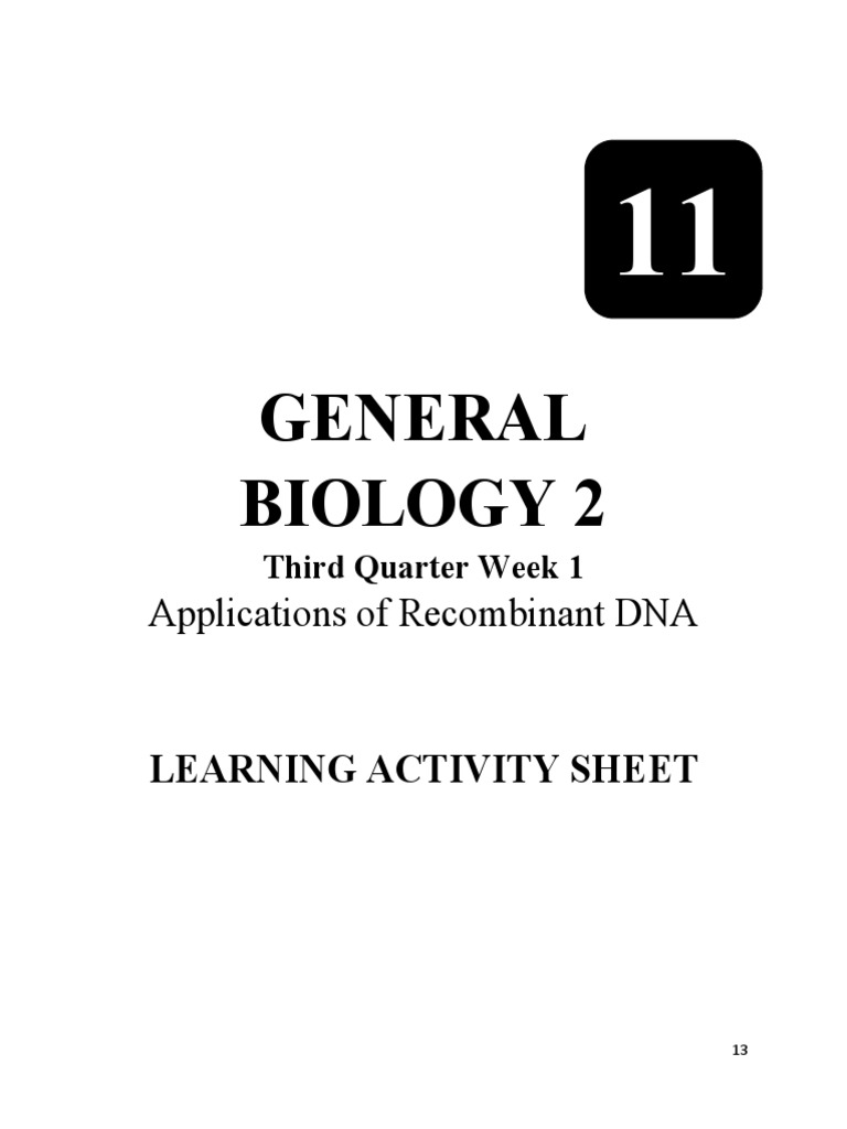 General Biology 2: Applications of Recombinant DNA | PDF | Genetic ...