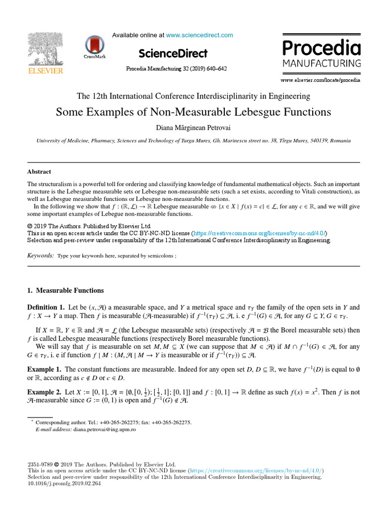 Some Examples of Non-Measurable Lebesgue Functions Some Examples of Non ...