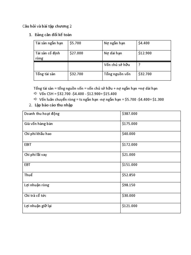 bài tập chương 2 QTTC | PDF