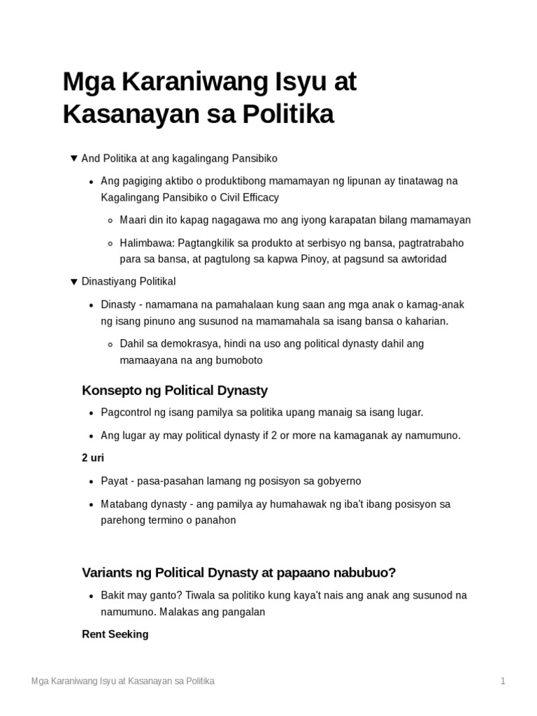 Mga Karaniwang Isyu at Kasanayan Sa Politika | PDF