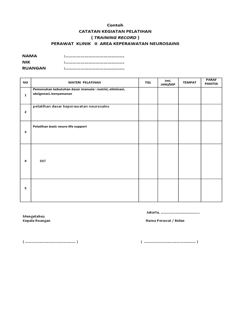 Contoh Training Record | PDF