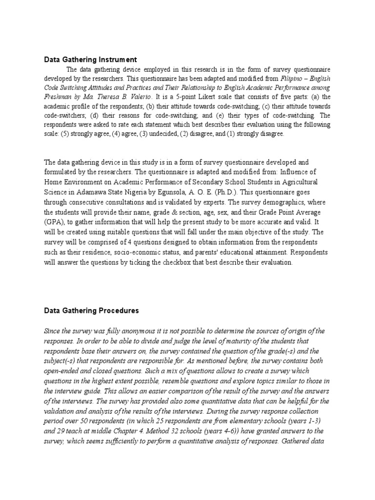 Data Gathering Instrument | PDF | Survey Methodology | Evaluation Methods