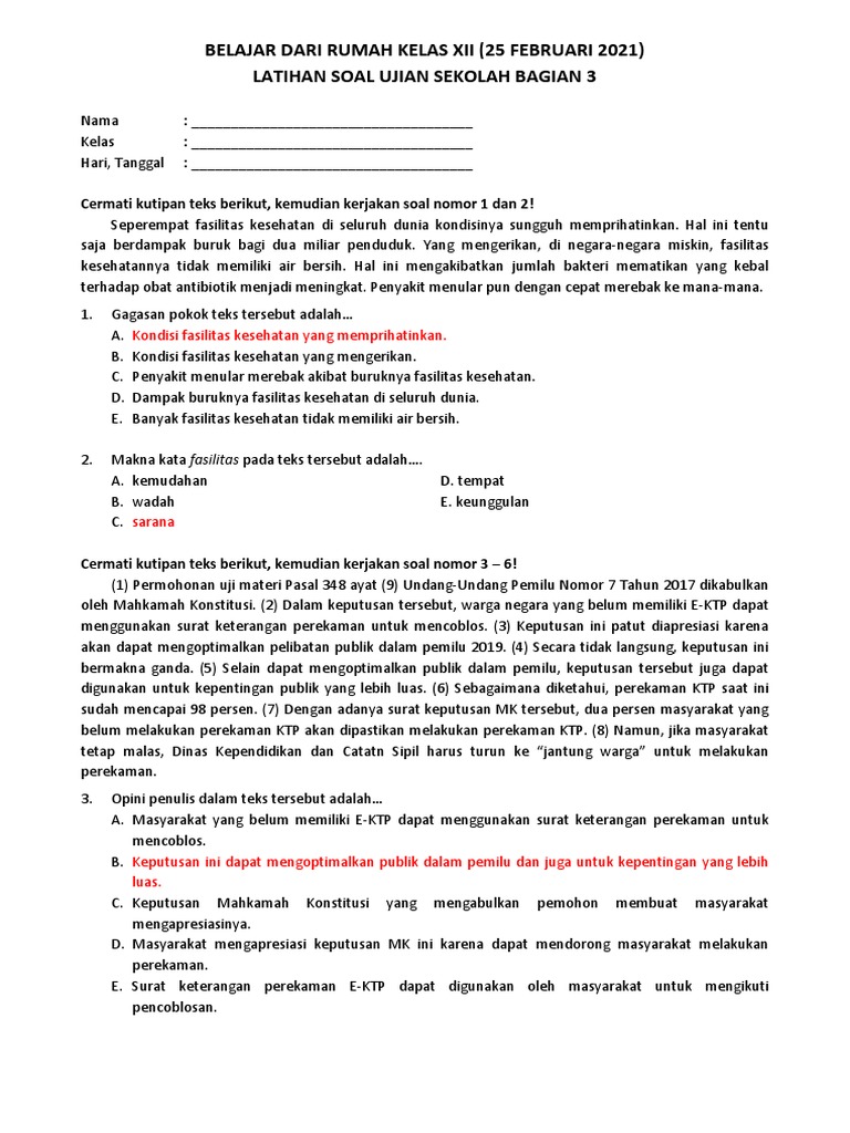 03) Kelas 12 - Soal BDR (25 Februari 2021) | PDF