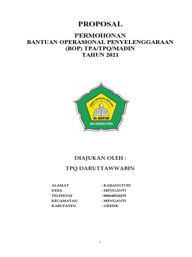 PROPOSAL BOP TPQ Daruttawwabin 2021 | PDF