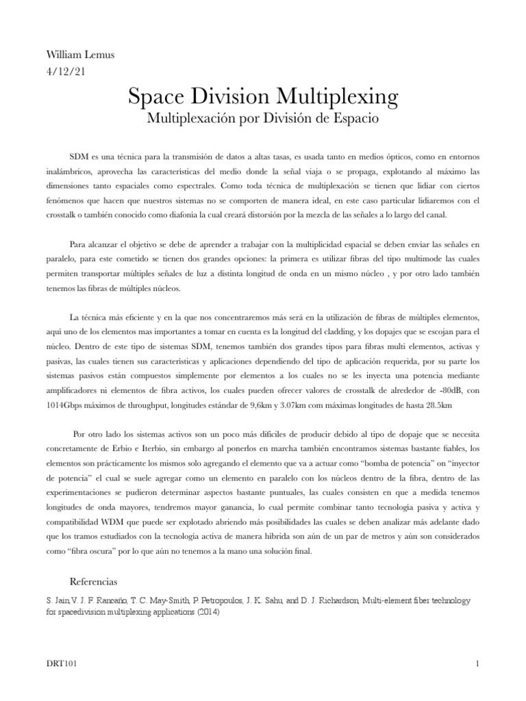 Space Division Multiplexing: Multiplexación Por División de Espacio ...