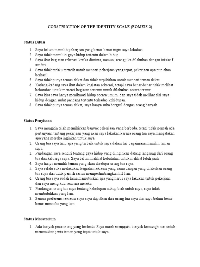 Construction of The Identity Scale (Eomeis-2) | PDF
