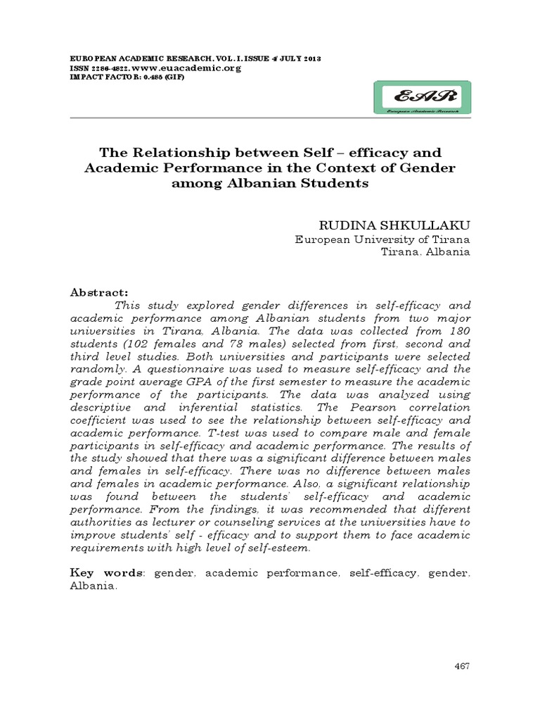 Gender, Self-Efficacy & Academic Performance in Albania | PDF | Self ...